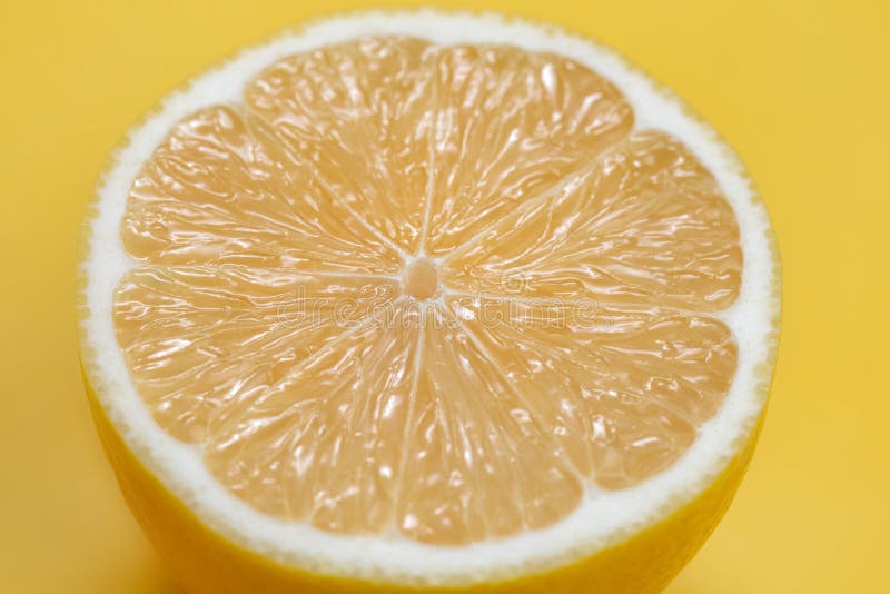 Macro Photo of Lemon Fruit Slice on Yellow Background. Stock Image ...