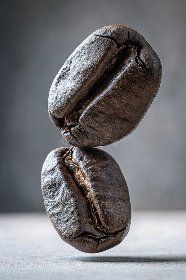 Macro Photo of Levitating Two Coffee Beans on a Neutral Grey Background ...