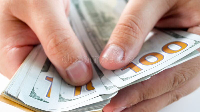 Macro Image of Man Holding Big Stack of Money in Hands Stock Photo ...