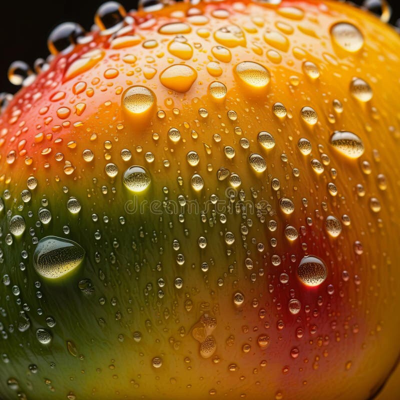 Macro Photo of a Mango with Water Droplets Stock Illustration ...