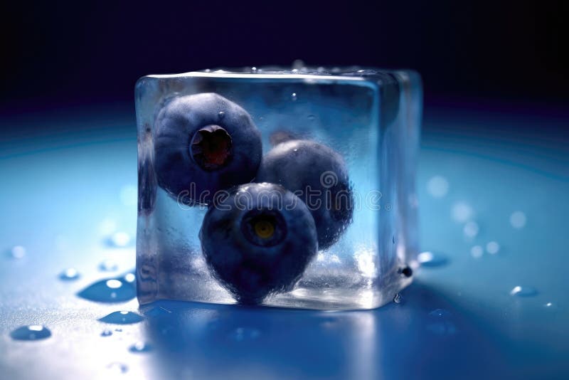 Macro Photo One Blueberry in an Ice Cube. Generative AI Stock ...