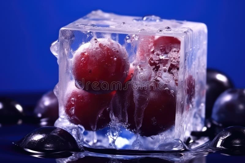 Macro Photo One Grape in an Ice Cube. Generative AI Stock Illustration ...