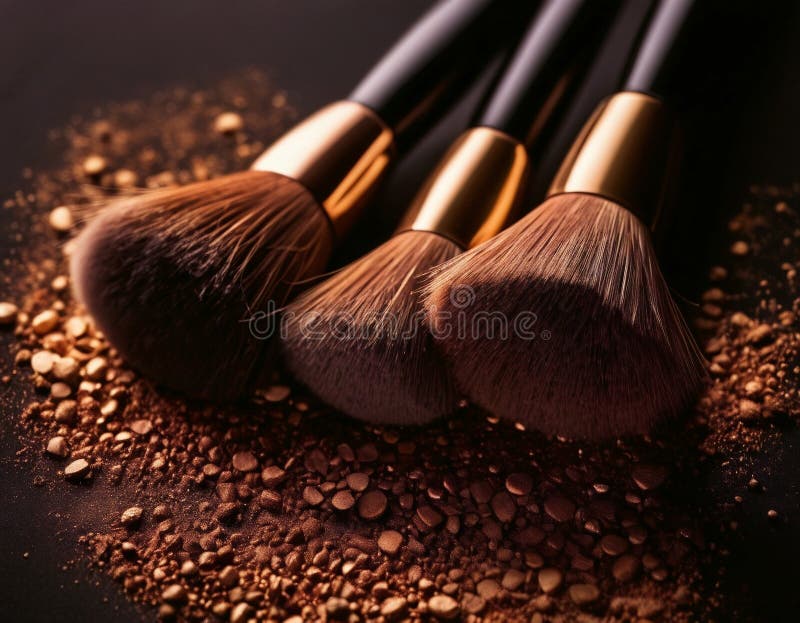 Macro Photo of Professional Makeup Brushes in Powder Stock Illustration ...