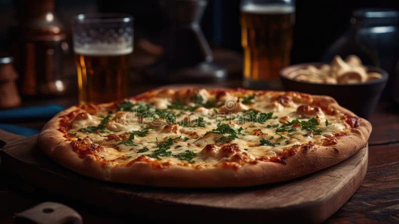 Macro Photo White Pizza on Stone Rustic Pub. Generative AI Stock ...