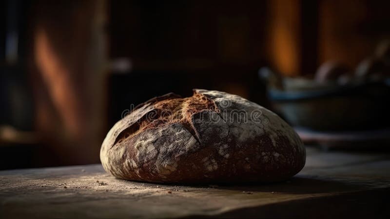 Macro Photo Whole Wheat Bread on Stone Rustic Pub. Generative AI Stock ...