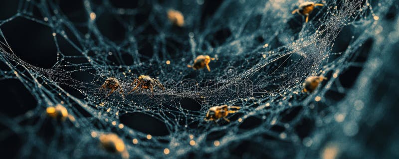 Macro Shot of Intricately Woven Spider Web with Tiny Spiders ...