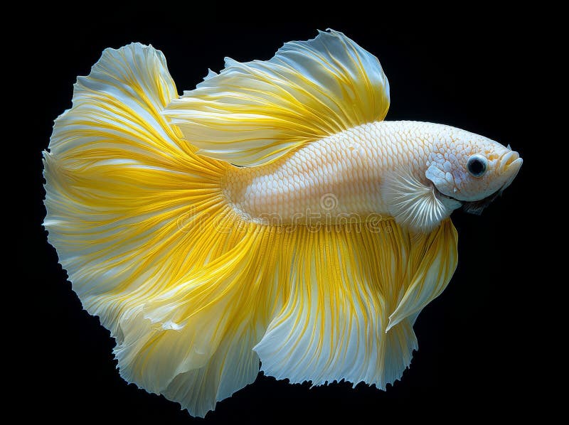 A Macro Photograph Capturing a Gold and White Betta Fish, or Siamese ...