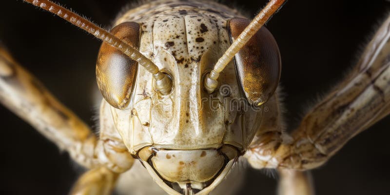 Macro Photograph of a Grasshopper’s Head, Highlighting Compound Eyes ...