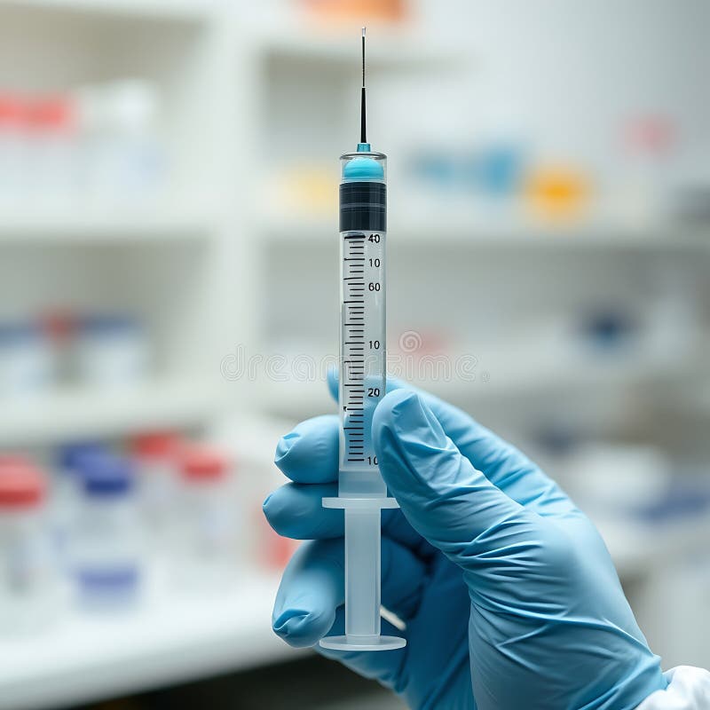 A Macro Photograph of a Laboratory Syringe with a Precise Liquid Level ...