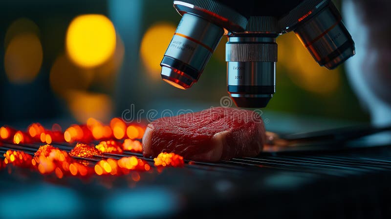 Macro Photograph of Meat Slice Under Microscope, Showcasing Quality ...