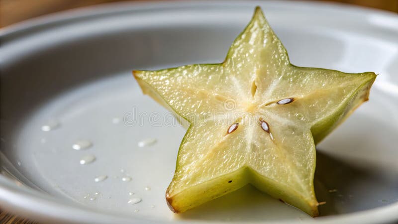 Close Up of Star Fruit Slice on White Plate Nature Photography Indoor ...