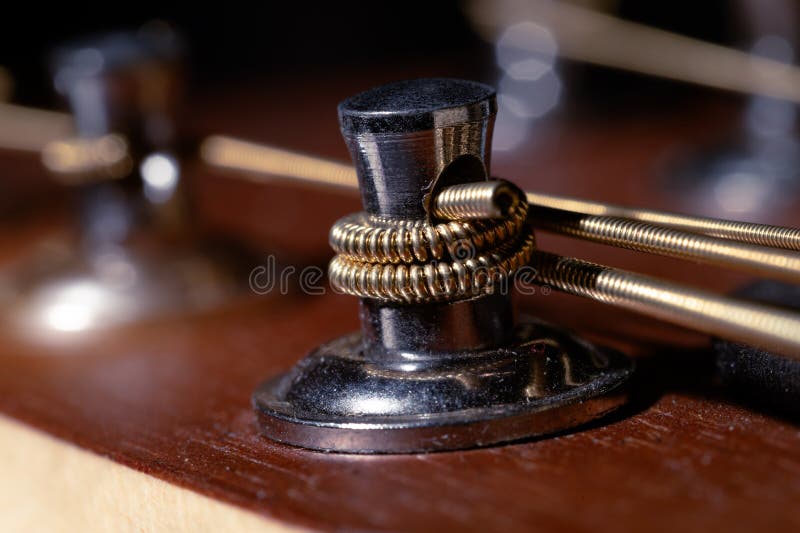 Macro Photography Acoustic Guitar Peg and Metallic String Close Up ...