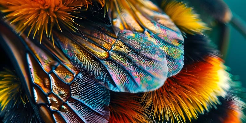 Macro Photography of a Bumble Bee Wing with a Blue and Gold Pattern ...
