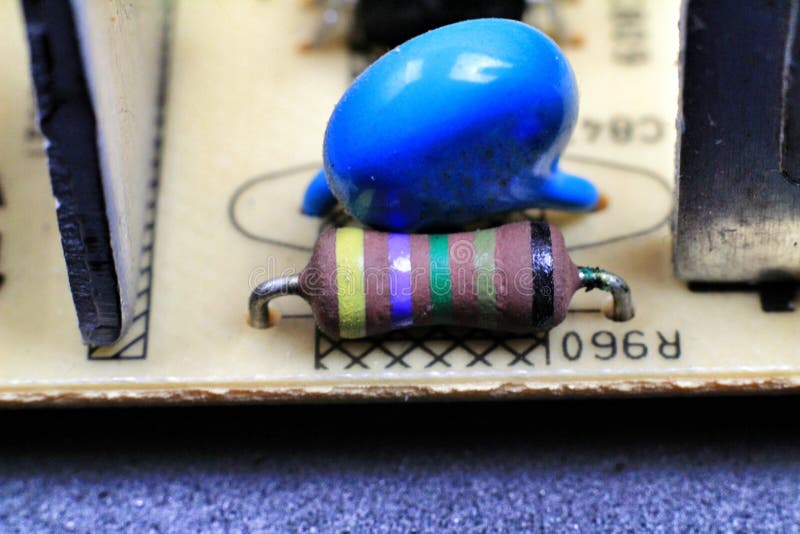 Capacitors and Other Components in an Electronic Board Stock Image ...