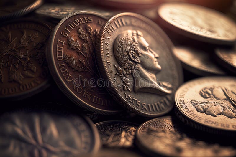 Macro Photography of Coin Pile Stock Illustration - Illustration of ...