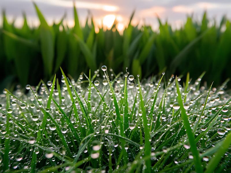 Macro Photography of Dew Drops on Fresh Spring Grass Stock Illustration ...