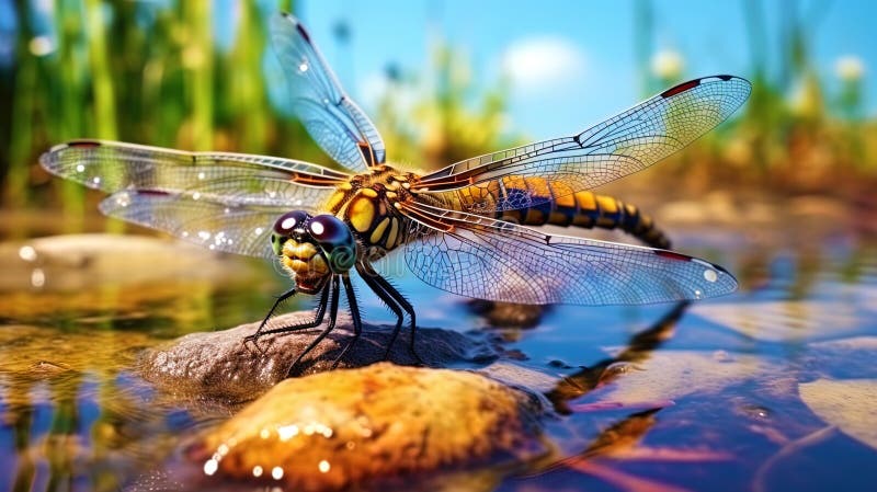 Macro Photography of a Dragonfly on the Water Stock Image - Image of ...
