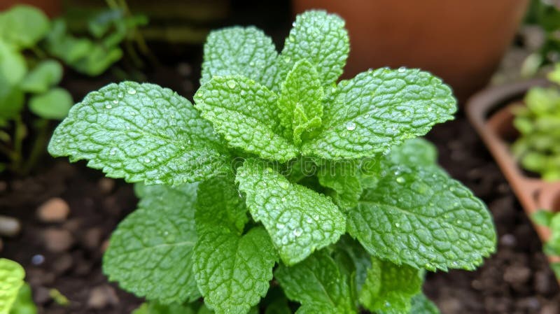 Macro Photography Featuring Refreshing Dewy Mint Leaves in Close-Up ...
