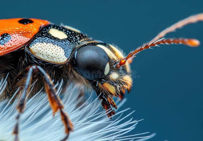 Macro Photography of Ladybug on Dandelion Seed Head with Blue ...