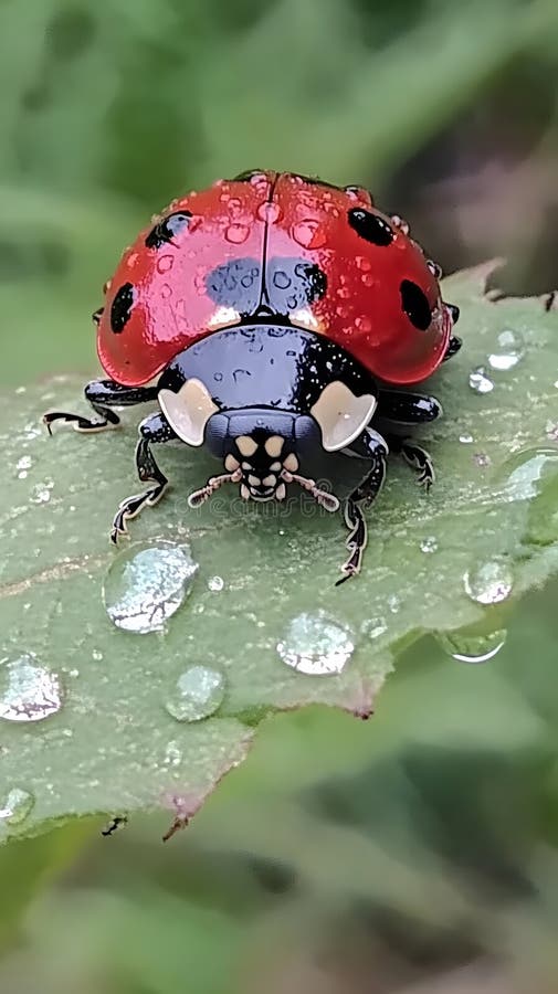 Macro Photography of Ladybug on Dewy Leaf Royalty Free Image Stock ...