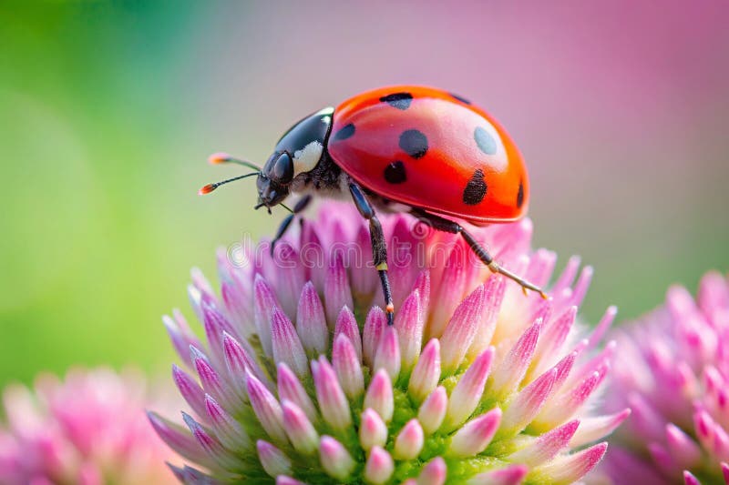 Macro Photography of a Ladybug on a Flower Stock Illustration ...