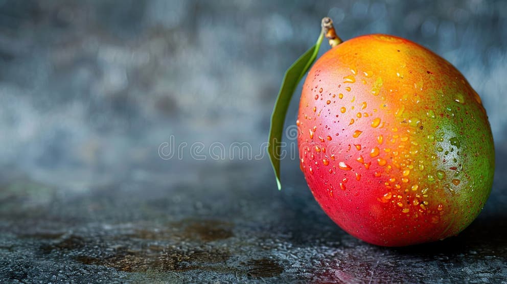 Mango with Dew Drops on Dark Background Stock Illustration ...