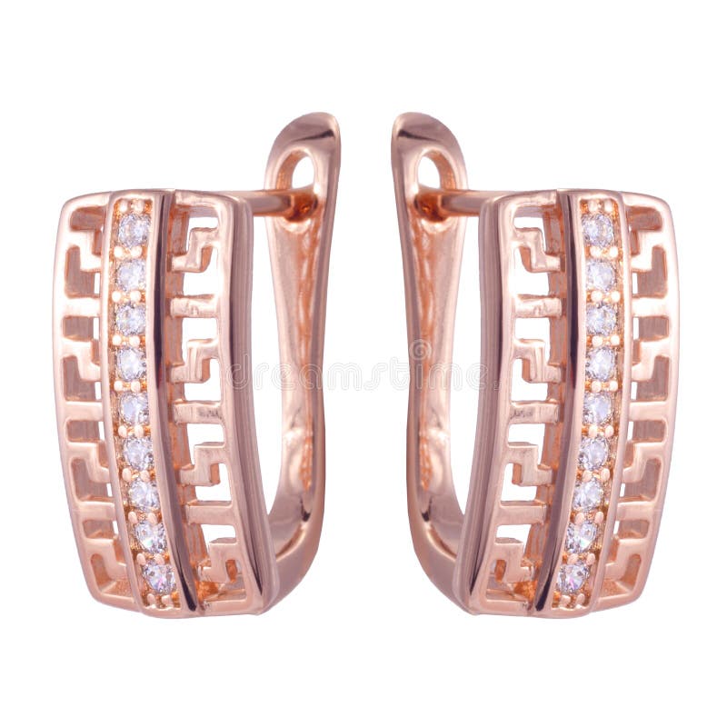 Macro Photography a Pair of Gold Earrings with Small Cubic Zirconia on ...