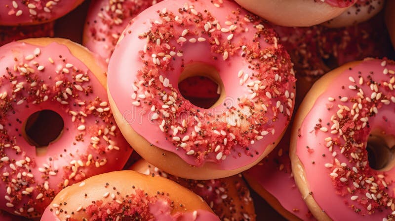Macro Photography of Pink Donuts with Sprinkles Stock Illustration ...