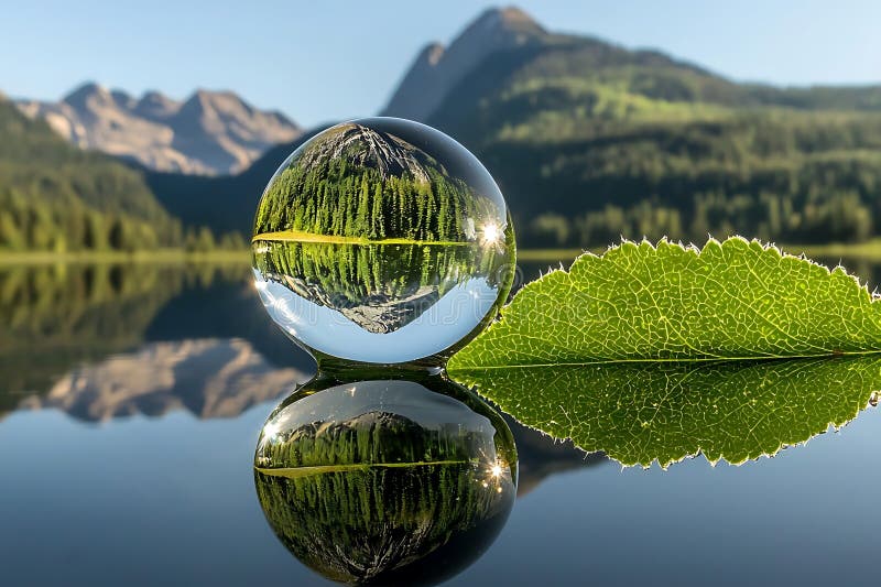 Raindrop on Leaf Macro, Sharp Focus on Water Surface and Natural Reflections. Stock Illustration ...
