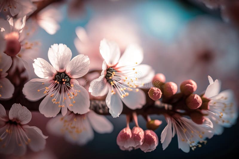 Macro Photography Style of Cherry Tree Branch in Full Bloom. Stock ...