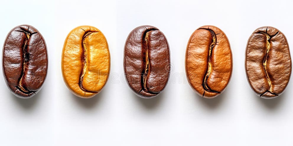 Macro Photography a Vibrant Array of Five Unique Coffee Beans Against a ...