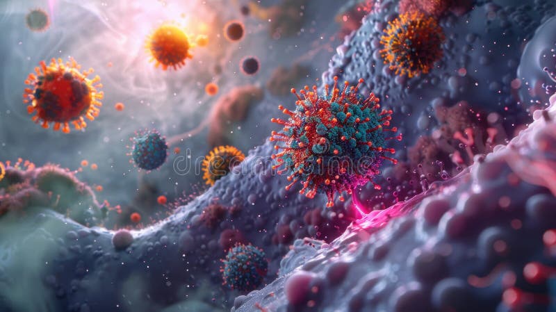 Macro Photography of a Virus Attacking a Cell in Electric Blue Hues ...