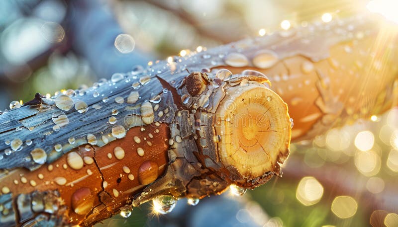 Macro of Pine Stem Cut with Resin Drops at Sunny Day Stock Photo ...