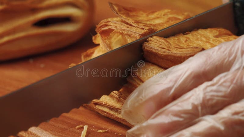 Cutting puff pastry baking stock video. Video of macro - 243262245