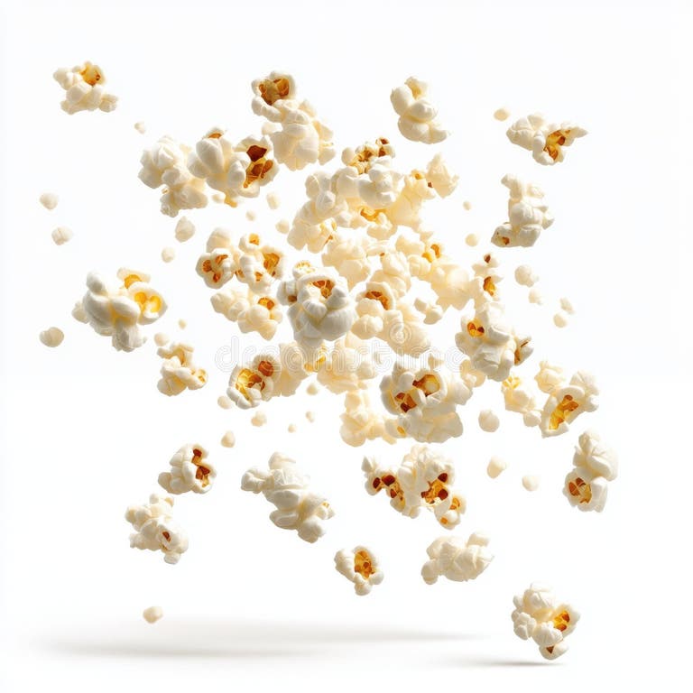 Macro Popcorn Flying Isolated on Transparent Background Stock ...