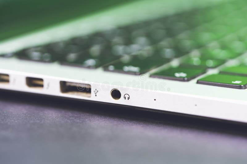 Macro Port on the Keyboard Laptop, Hole Jack Headphone Stock Photo ...