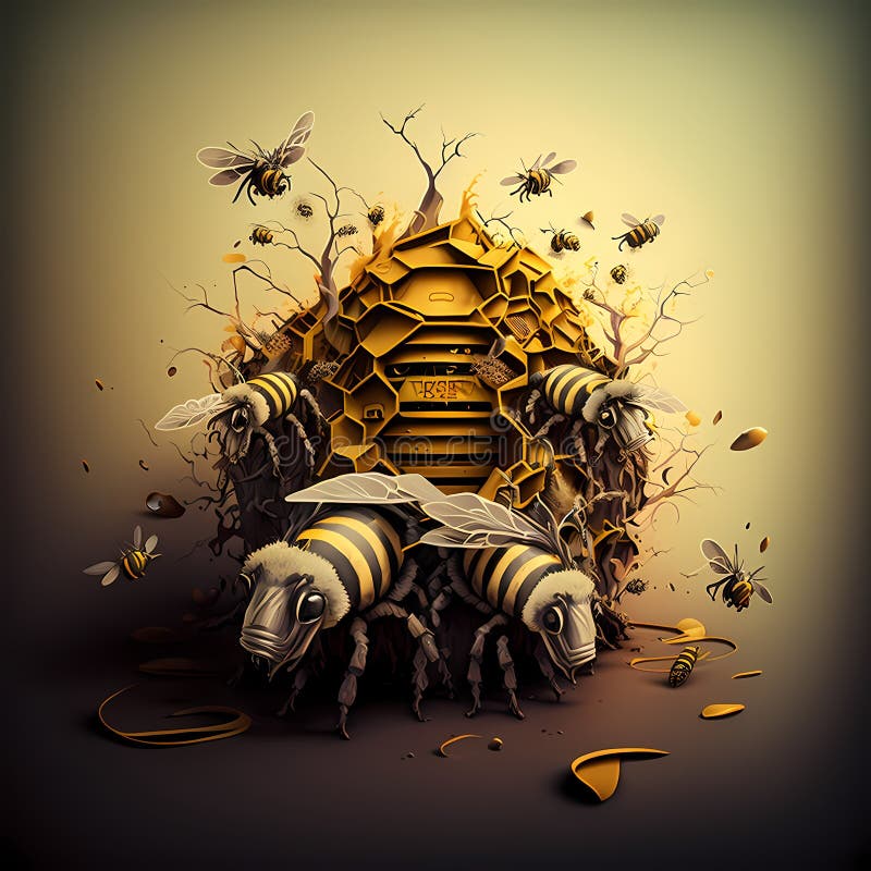 Bee Colony Activity. Generative AI Stock Illustration - Illustration of ...