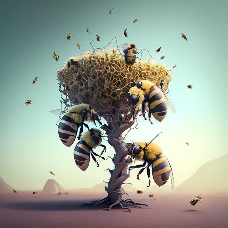 Bee Colony Activity. Generative AI Stock Illustration - Illustration of ...