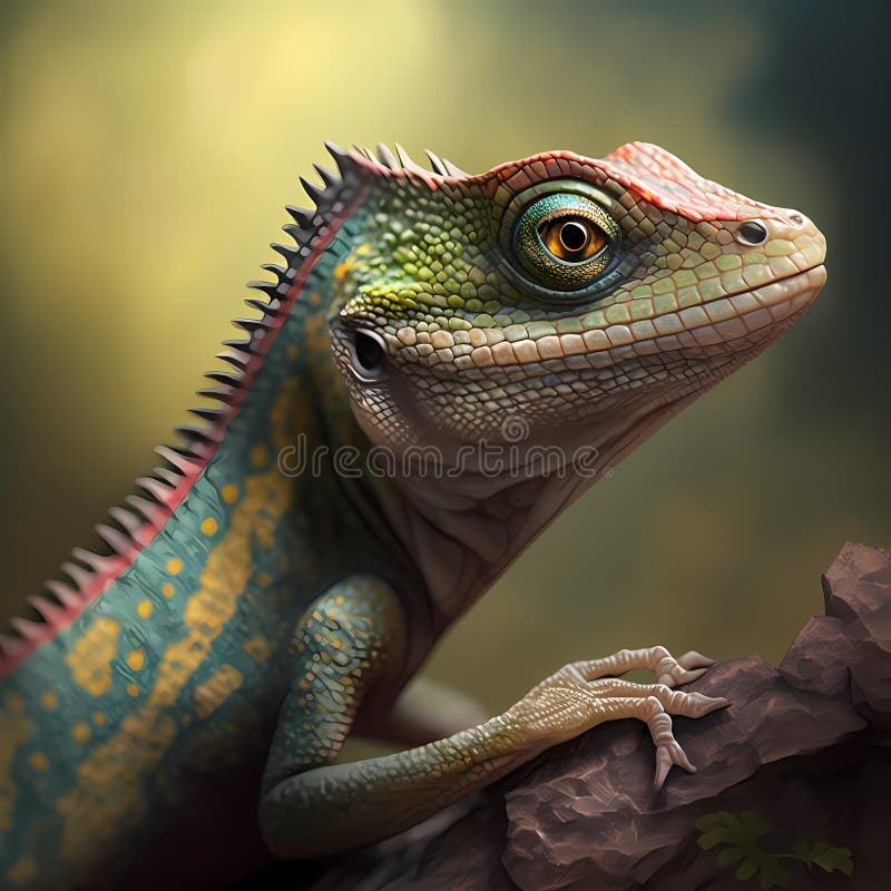 Macro Portrait of Lizard. Generative AI Stock Illustration ...
