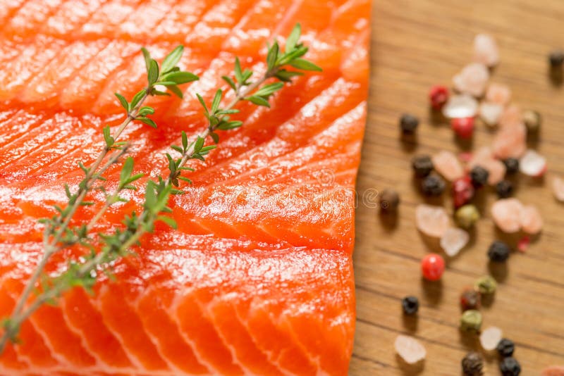 Macro of Raw Trout Fillet and Herb Stock Image - Image of background ...