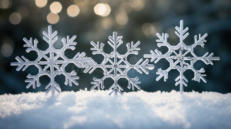 Macro of Real Snow: Three Isolated Snowflakes with Elegant Stellar ...