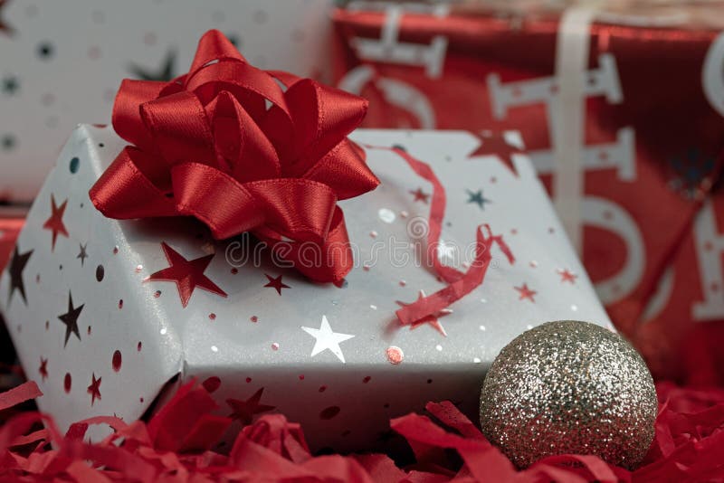 Close Up Red and White Christmas Gift Stock Image - Image of landscape ...