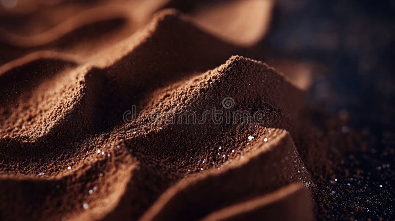 Macro of Rich Cocoa Powder Dust on Dark Surface Creates Intricate ...