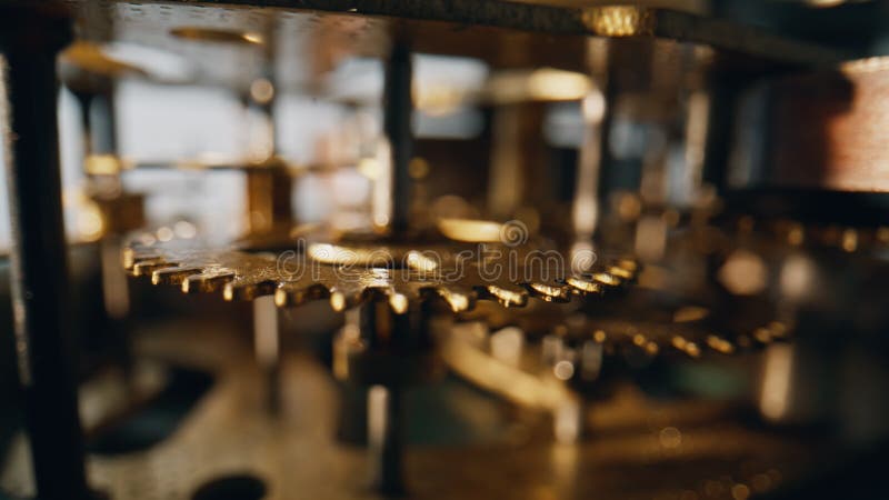 Macro Rotating Gear Inside Vintage Timekeeping Device. Brass Wheels ...