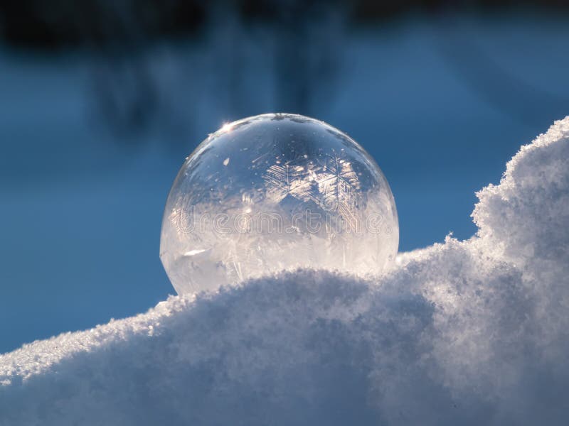Macro of Round, Frozen Soap Bubble Forming Beautiful Leaf and Tree Like ...