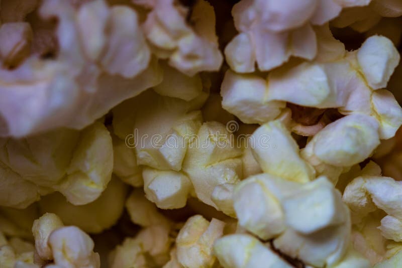 Macro Selective Focus on Popcorn with Butter. Popcorn Background Stock ...