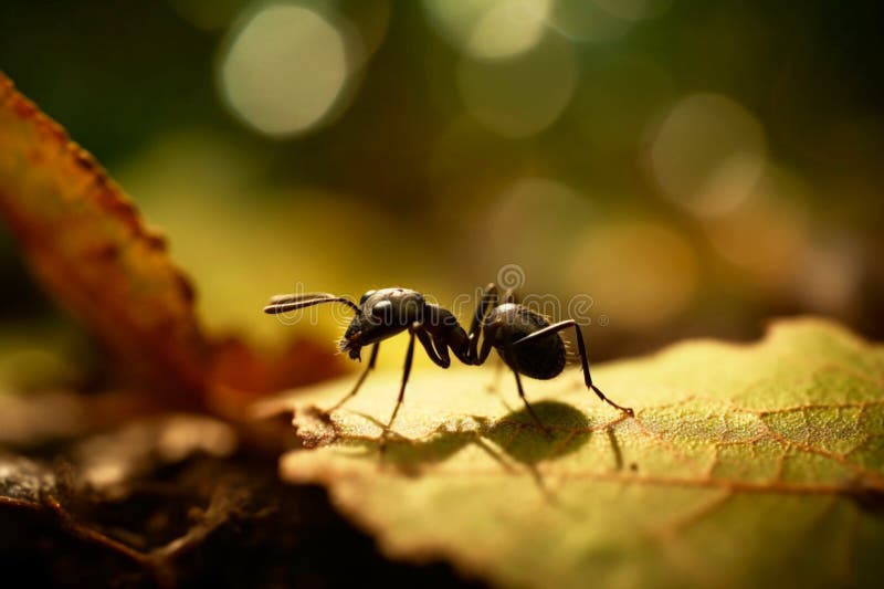 Macro Shot of Ant Carrying Leaf in Forest Habitat on Summer Day ...