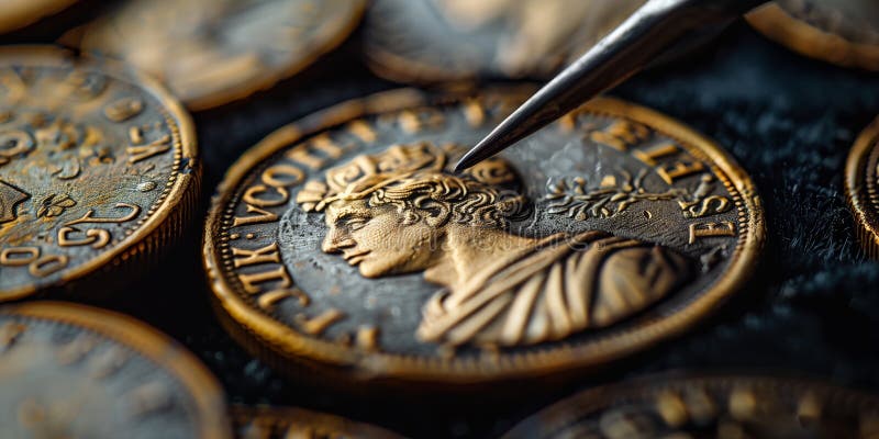 Macro Shot of Antique Gold Coin with Needle Inserted Stock Photo - Image of generated, sharp ...