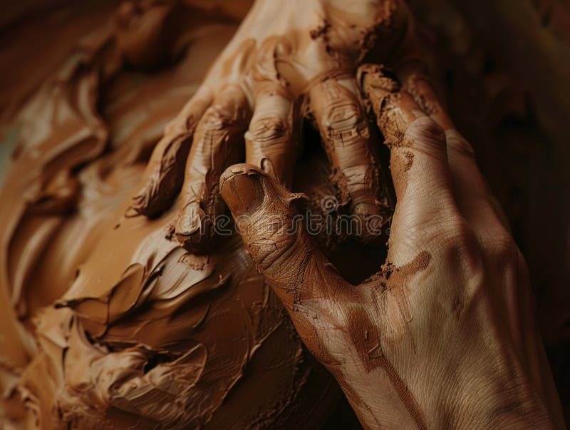 Macro Shot of an Artist Hands Sculpting Clay Revealing the Intimate ...
