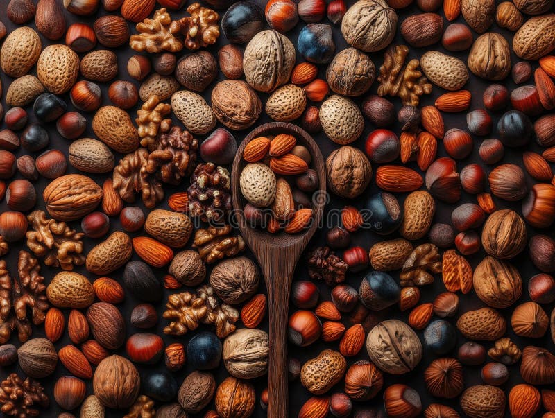 Macro Shot of Assorted Nuts Showcasing Textures and Colors in a Rustic ...